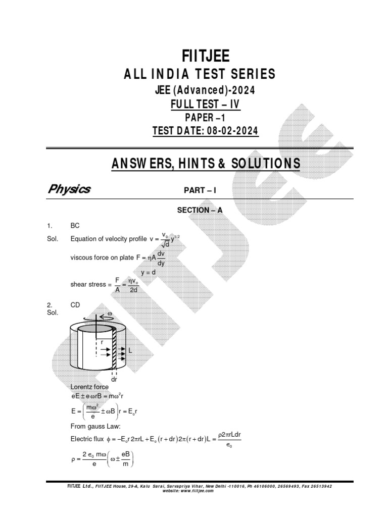 Aits 2324 FT IV Jeea Paper 1 Sol | PDF | Conformational Isomerism ...