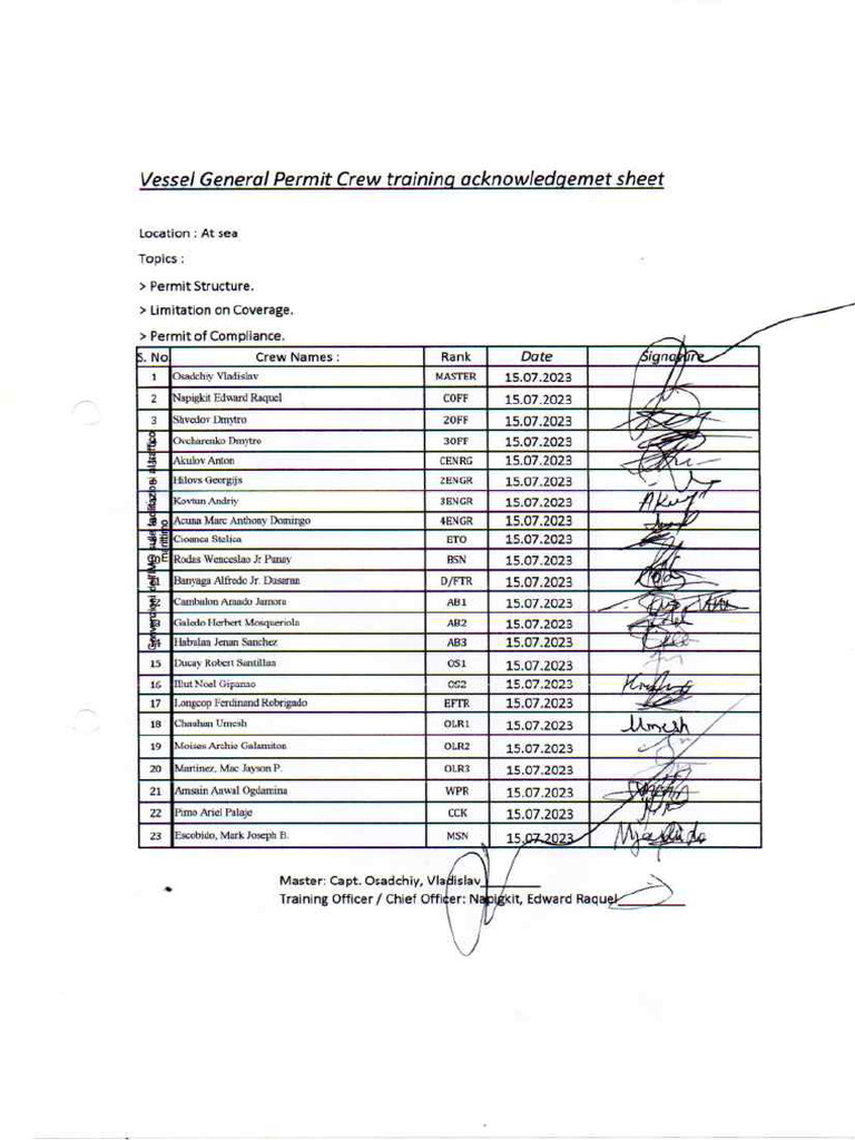 VGP Training Record 15.07.2023 | PDF