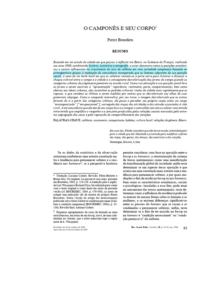 O Campones e Seu Corpo | PDF | Camponês | Cidade