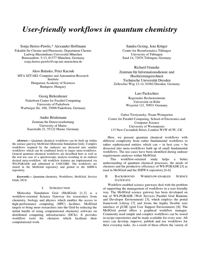 User-Friendly Workflows in Quantum Chemistry | PDF | Computing
