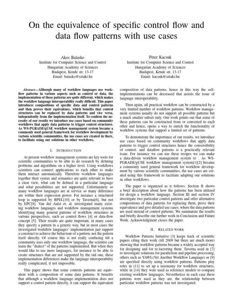 On The Equivalence of Specific Control Flow and Data Flow Patterns With Use Cases | PDF | Computing