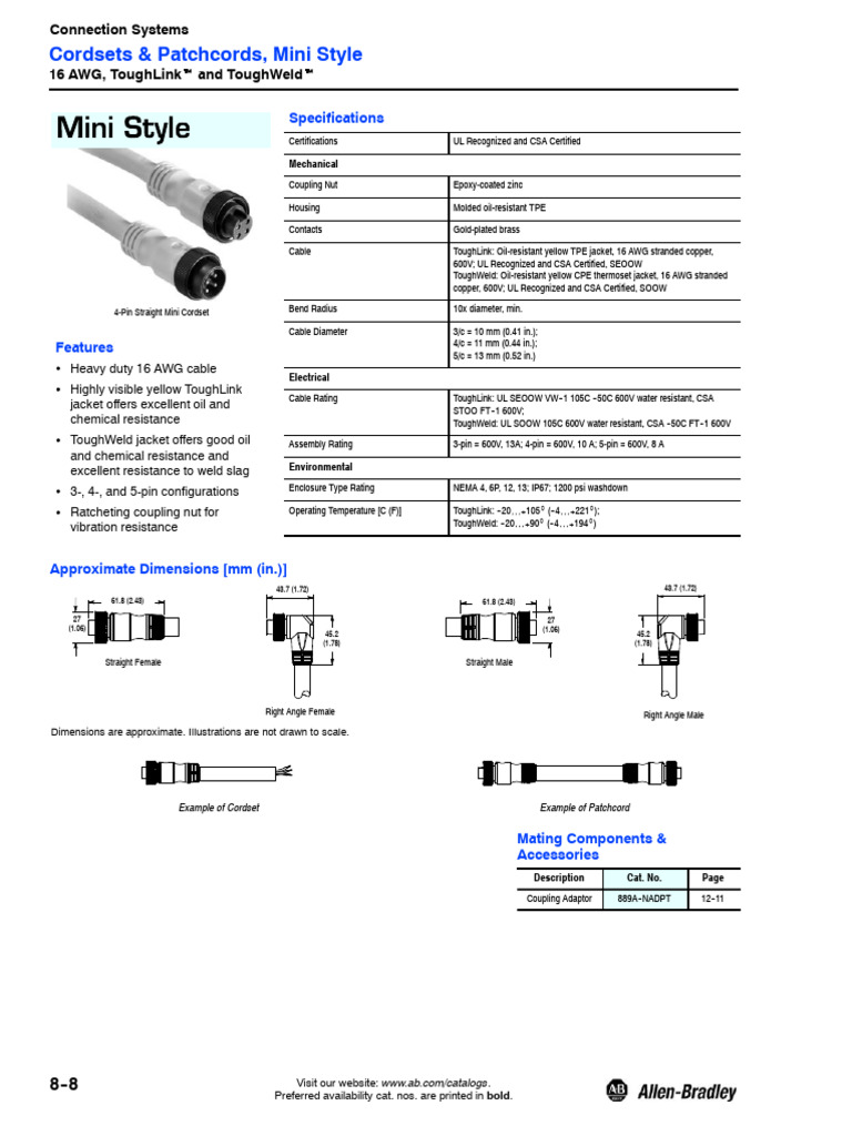 Mini Style Cordset, 16 AWG, ToughLink and ToughWeld | PDF