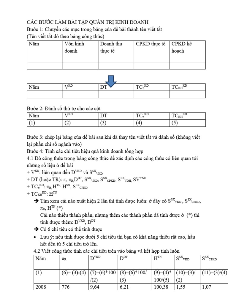 CÁC BƯỚC LÀM BÀI TẬP QTKD | PDF