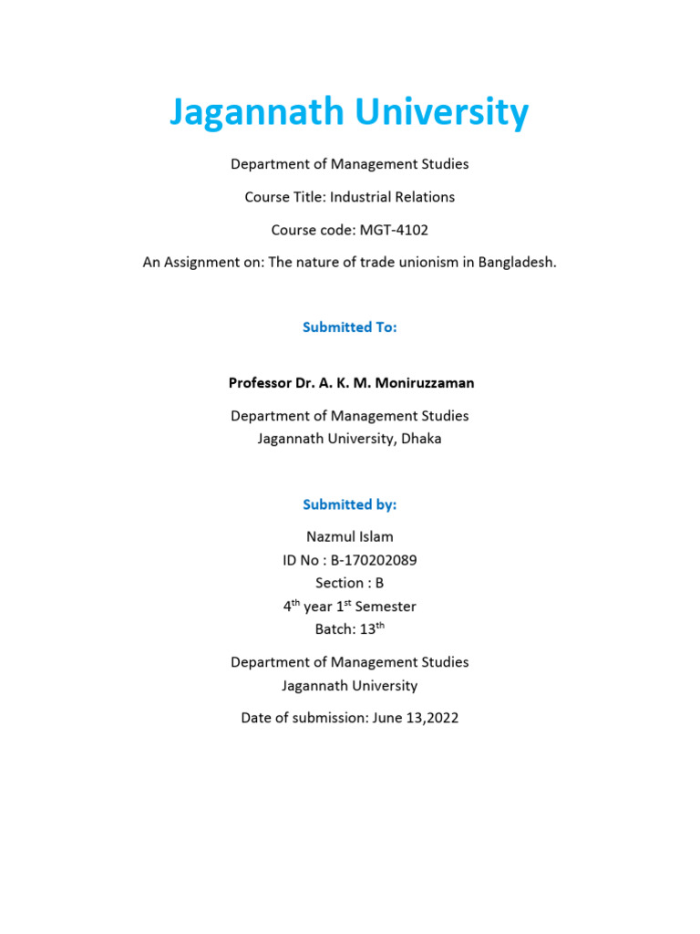 Industrial Relations Assignment PDF | PDF | Employment | Trade Union
