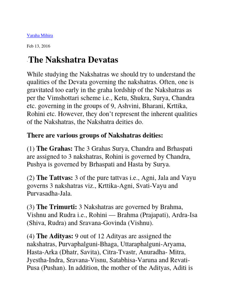NakshatraDevata - Varaha Mihira | PDF | Hindu Texts | Deities
