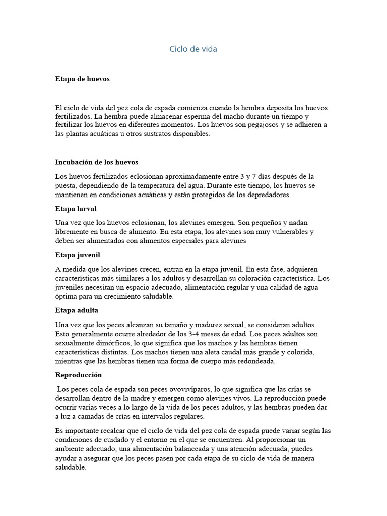 Ciclo de Vida Pez | PDF
