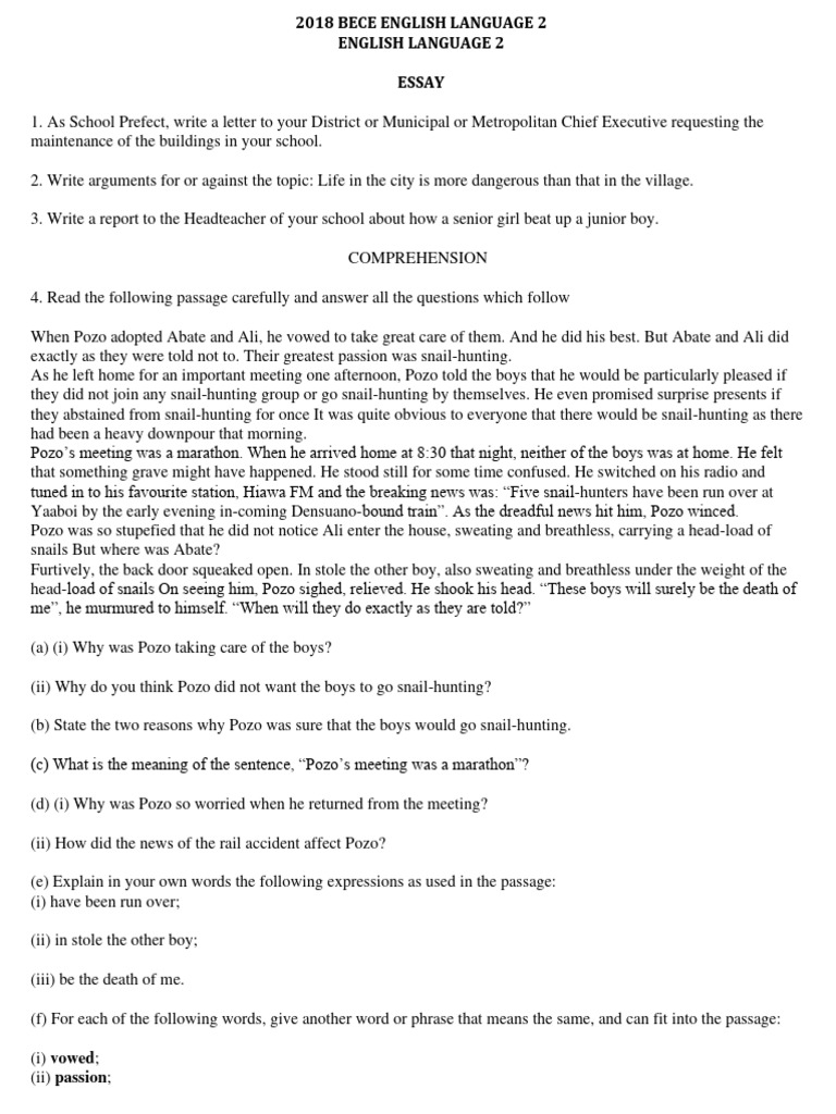 2018 Bece English Language 2 | PDF