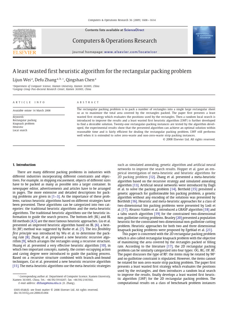 Computers & Operations Research: Lijun Wei, Defu Zhang, Qingshan Chen | PDF | Metaheuristic ...