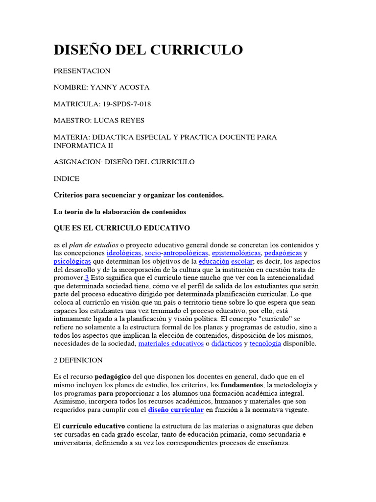 DISEÑO DEL CURRICULO | PDF | Plan de estudios | Educación primaria