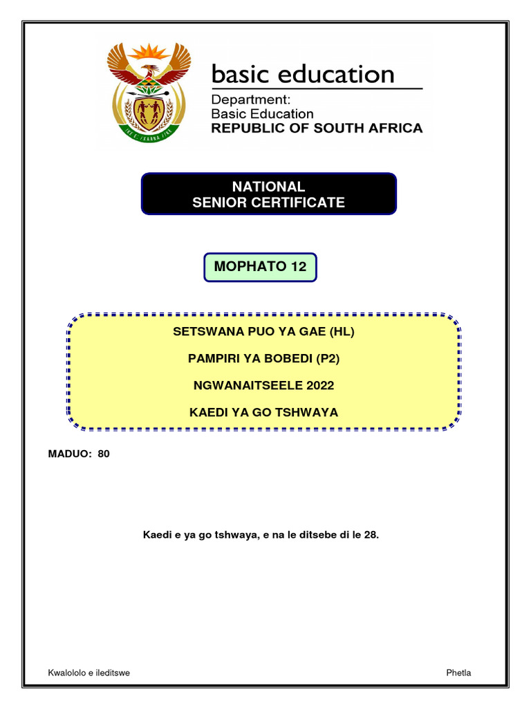 Setswana HL P2 Nov 2022 MG | PDF