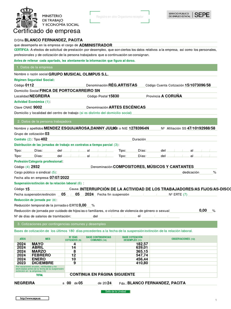 Certificado de Empresa 2024 | Descargar gratis PDF | Desempleo