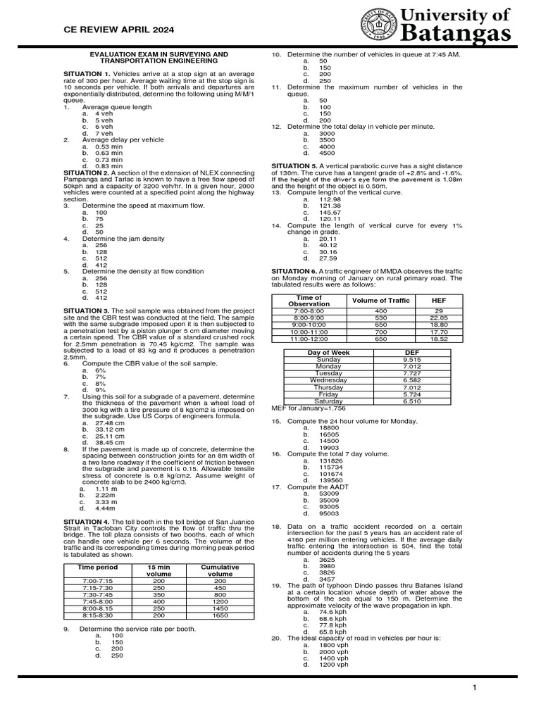 Evaluation Exam Surveying and Transpo April 2024 | PDF | Compass