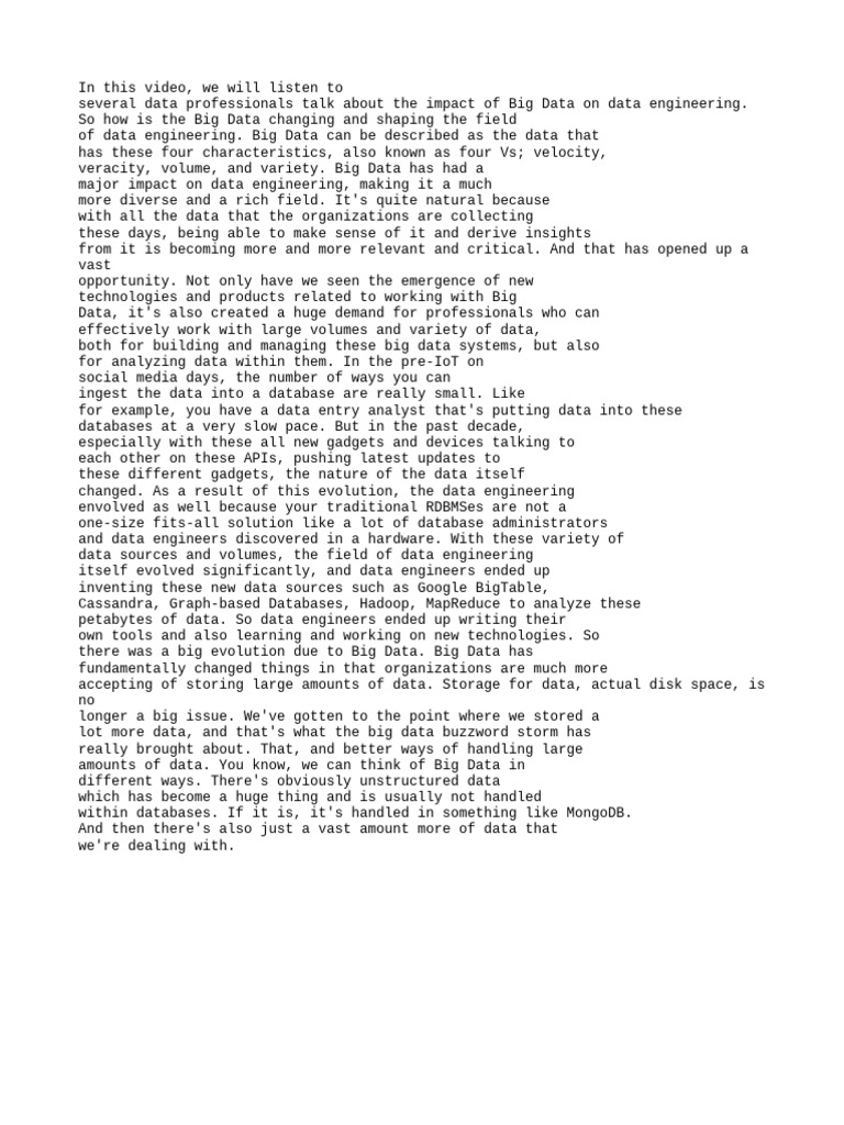 Big Data's Impact on Data Engineering | PDF | Big Data | Data