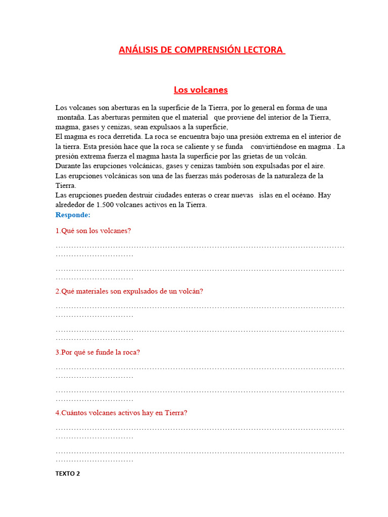 Análisis de Comprensión Lectora I (C) | PDF | Volcán | Tipos de ...