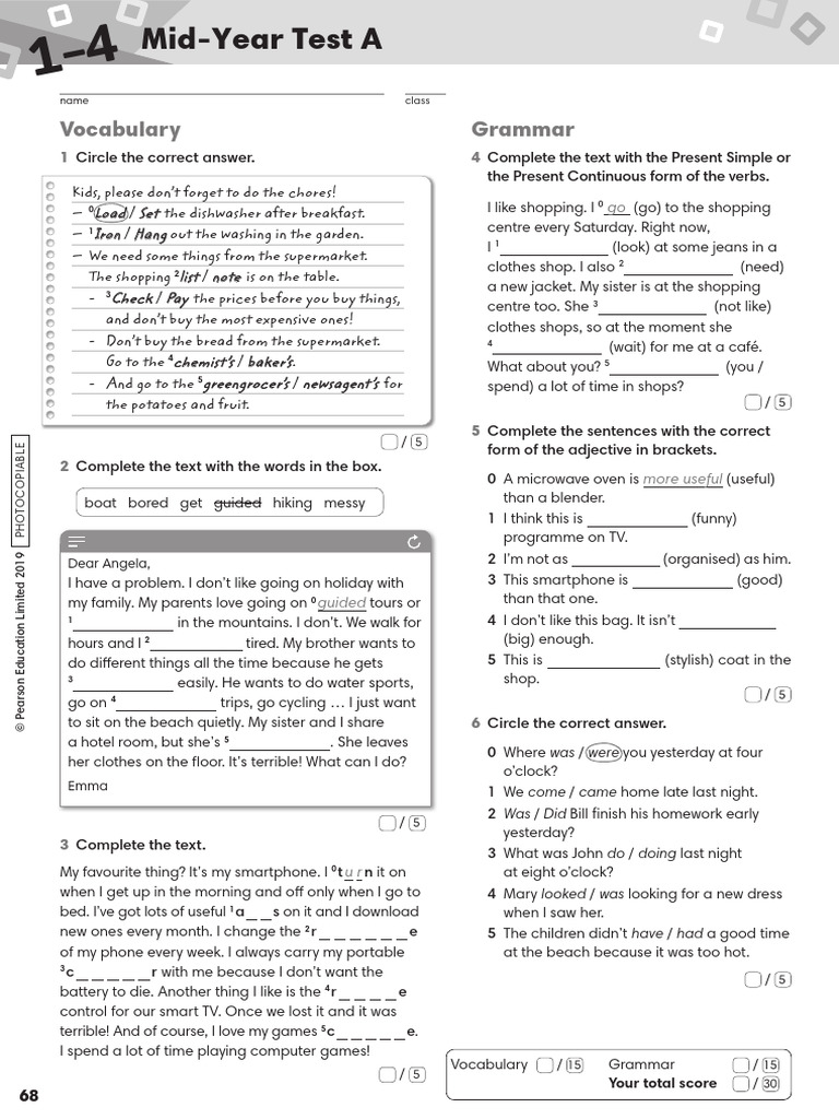 Mid-Year Test 1-4 A | PDF