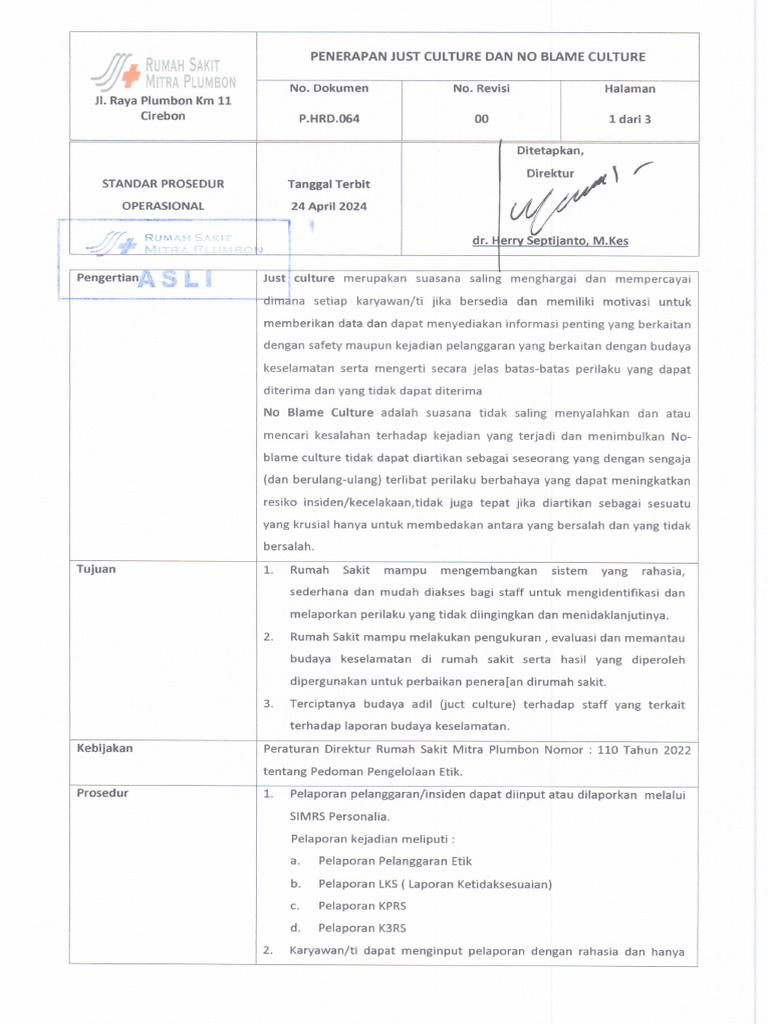 Hrd. Penerapan Just Culture Dan No Blame Culture | PDF