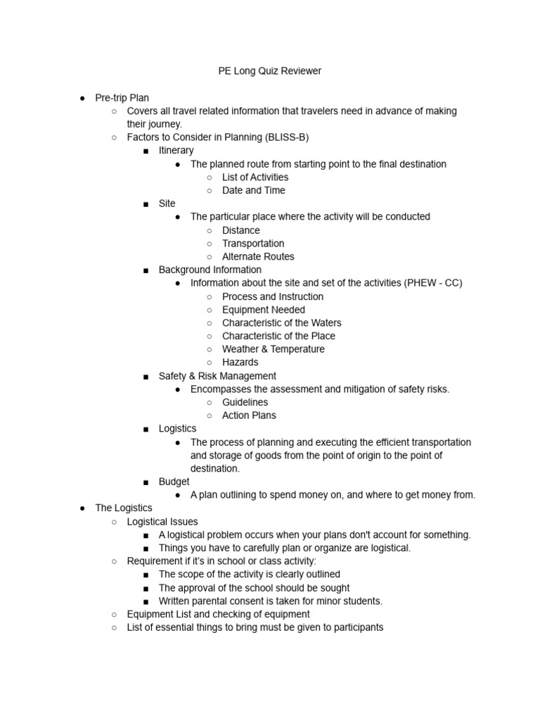 PE Long Quiz Reviewer | PDF | Snorkeling | Underwater Diving