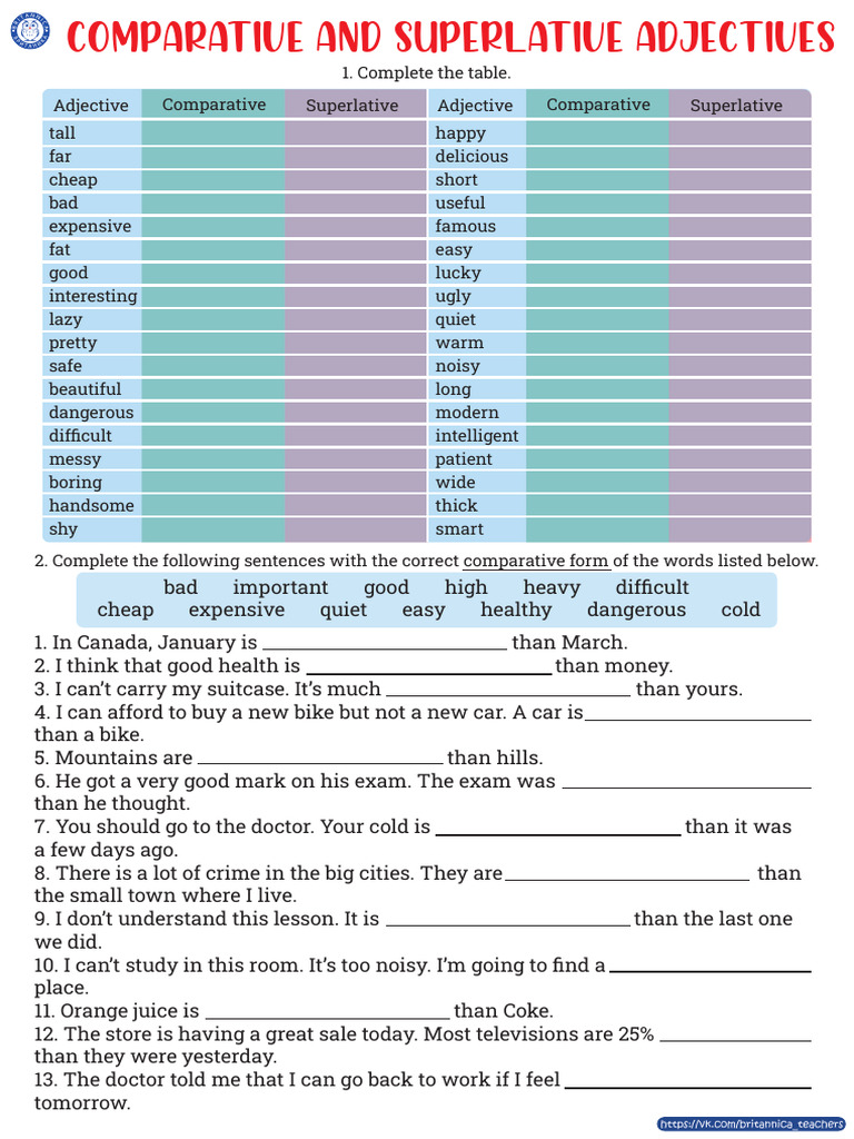 Comparative and Superlative Adjectives Worksheet | PDF | Adjective