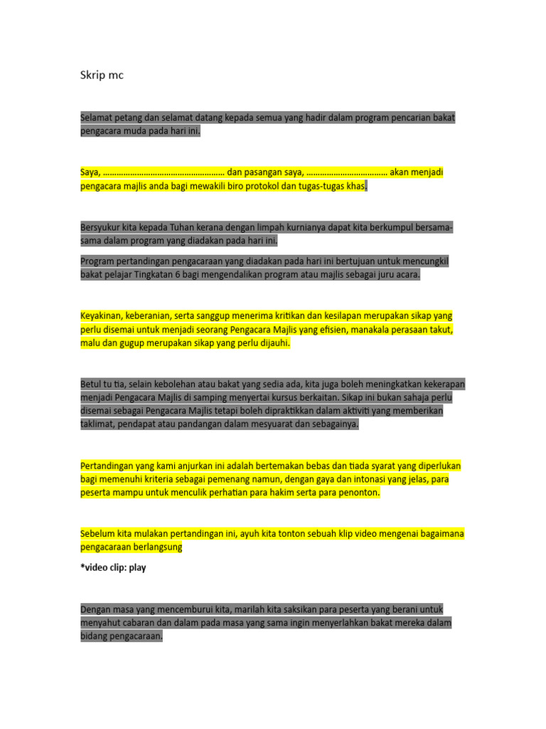 Skrip MC | PDF | Karier & Perkembangan