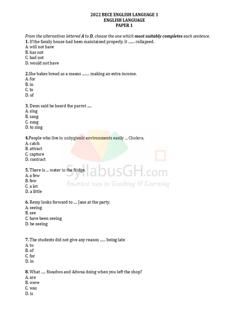 2022 Bece English Language 1 | PDF