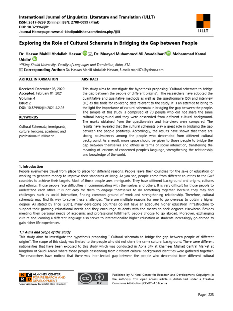 Exploring The Role of Cultural Schemata in Bridging The Gap Between ... Exploring The Role of Cultural Schemata in Bridging The Gap Between ...