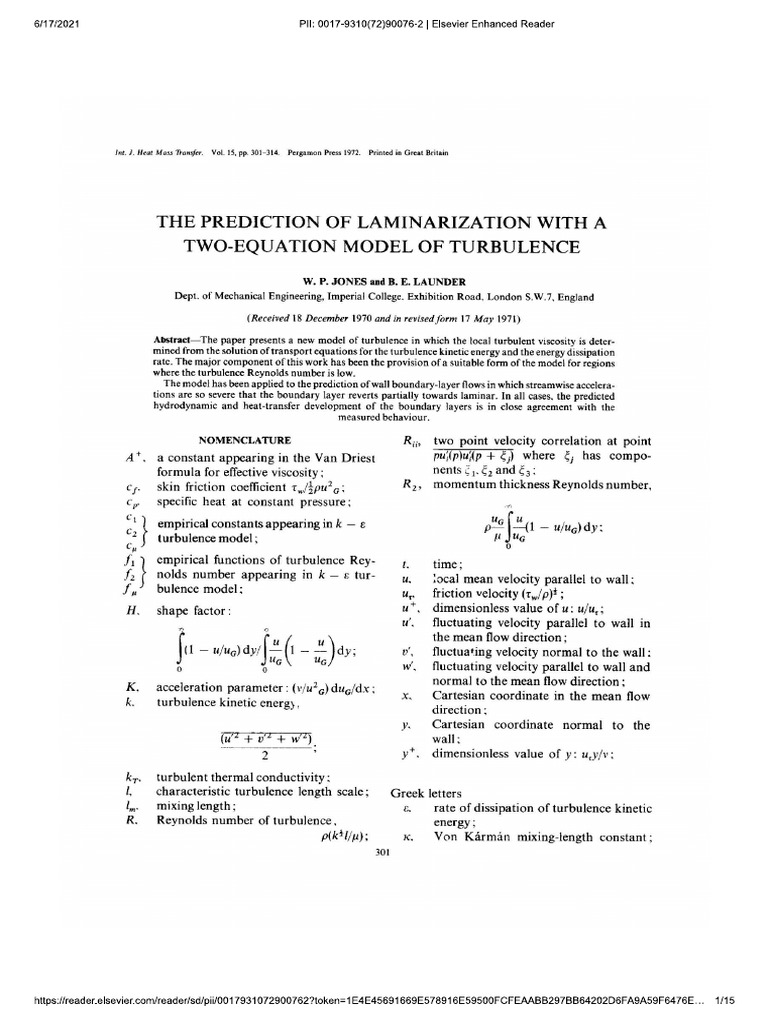 Jones and Launder - K Epsilon Model | PDF