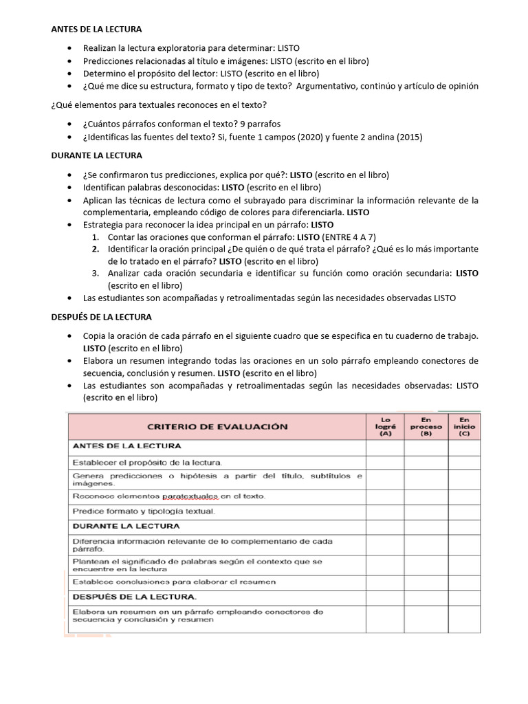 Antes de La Lectura | PDF