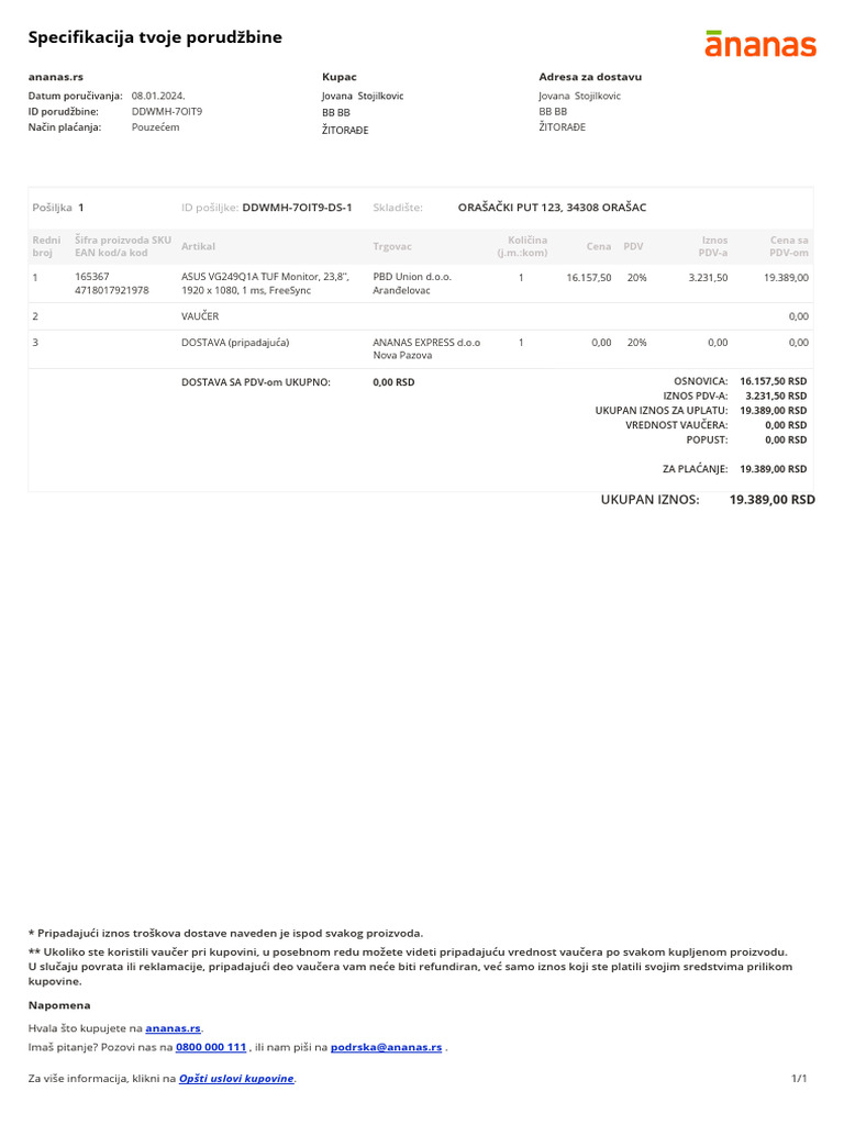Specifikacija Porudzbine DDWMH-7OIT9 SR | PDF