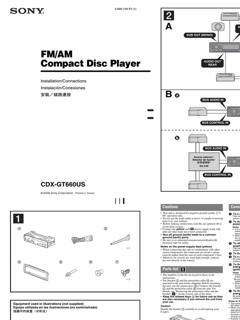 Manual de Usuario Sony CDX-GT660US (Español - 2 Páginas) | PDF | Manufactured Goods | Electrical ...
