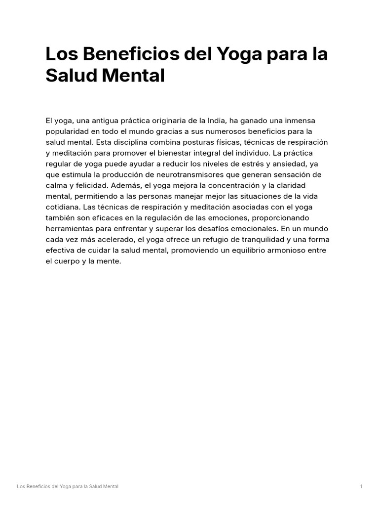 Beneficios del Yoga en Salud Mental | PDF | Relaciones personales ...