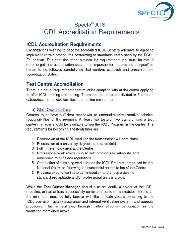 ICDL Accreditation Requirements 5625 | PDF
