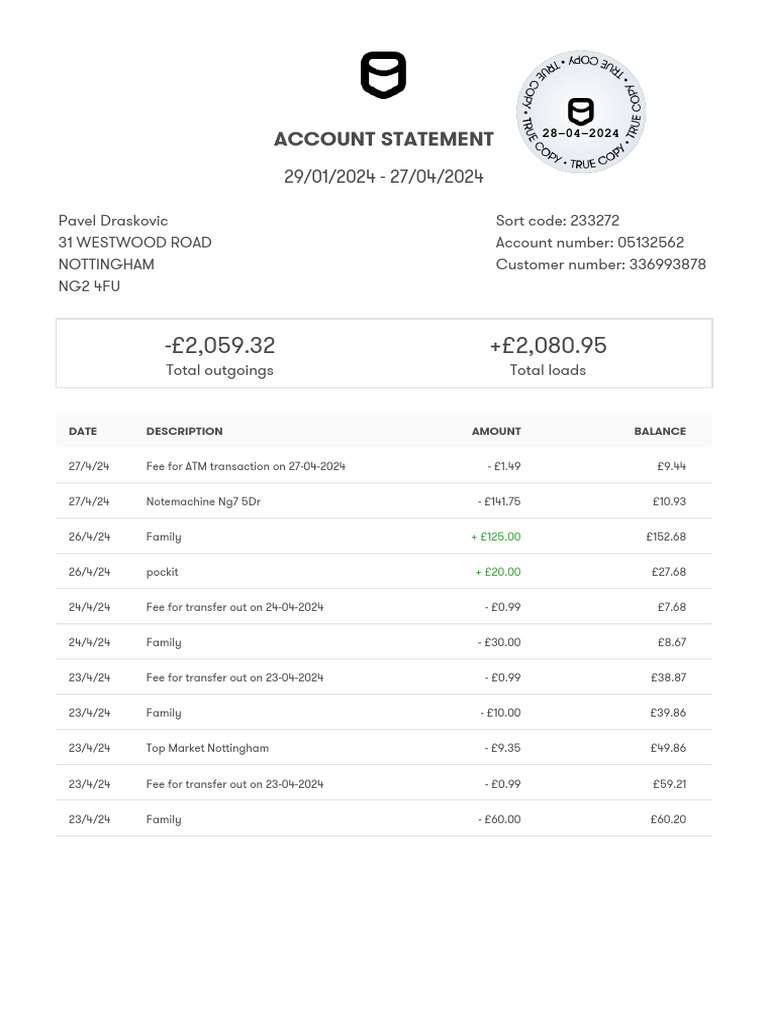 statement | PDF | Debit Card | Banking Technology