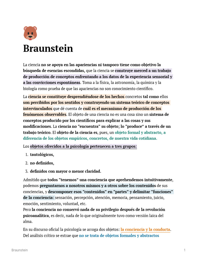 Braunstein | PDF | Conocimiento | Sicología
