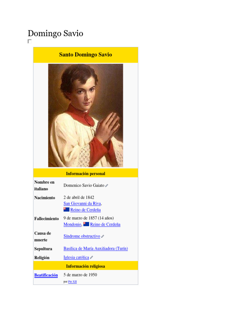 Domingo Savio | PDF | Iglesia Católica