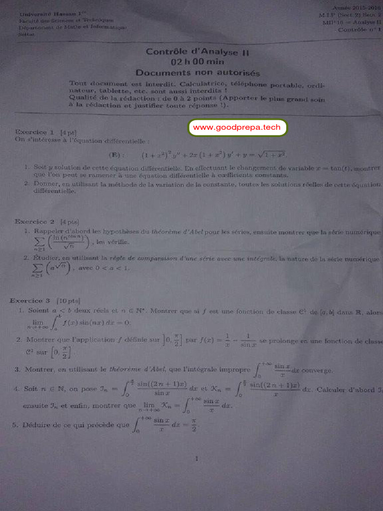 Examen Analyse 2 Avec Correction | PDF