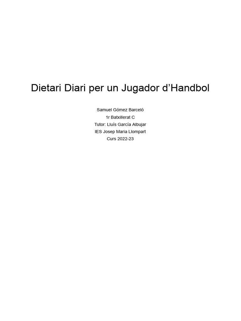 TRB Dietari Diari Per Un Jugador D'handbol | PDF