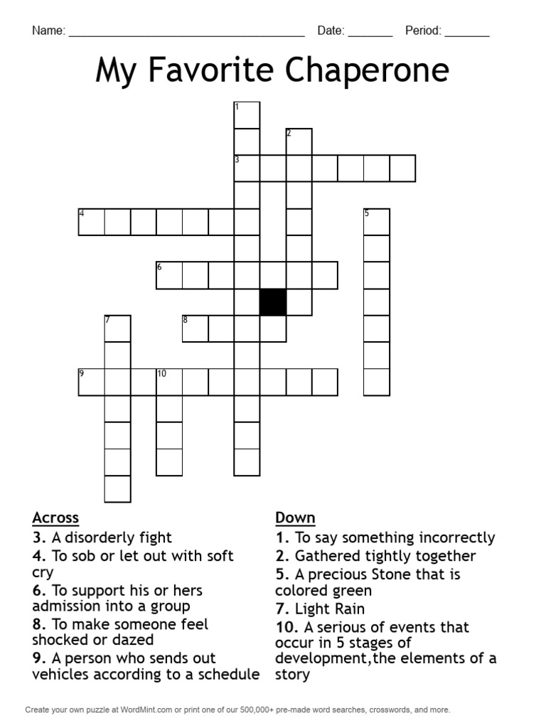 My Favorite Chaperone Crossword Puzzle | PDF