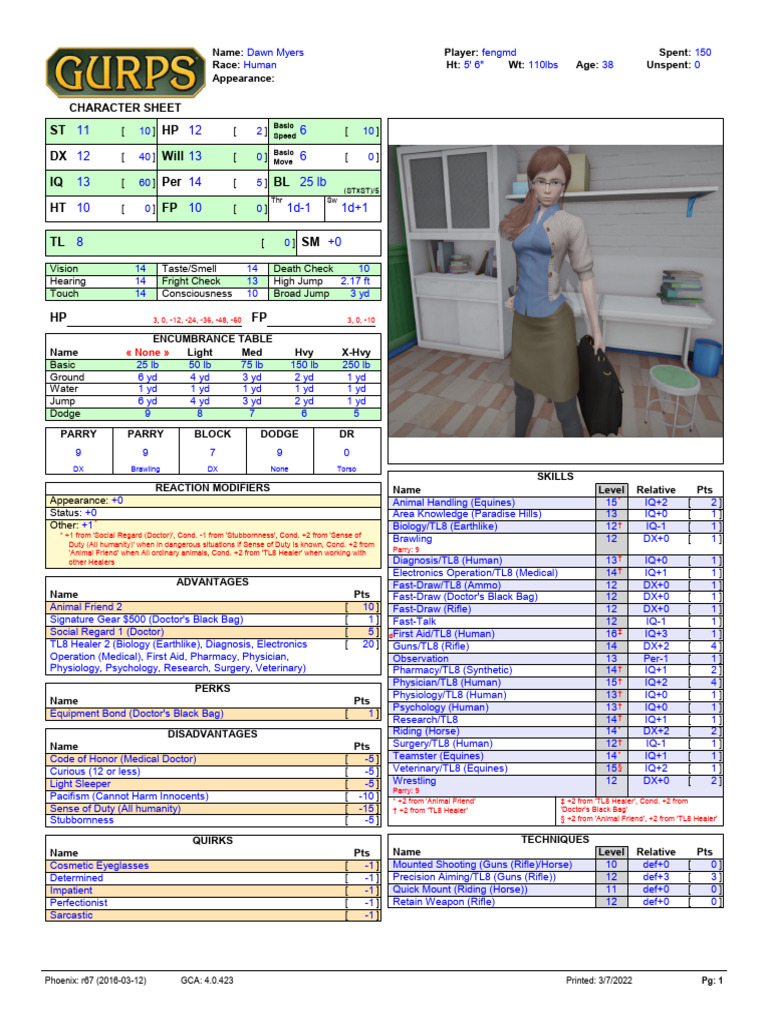 Dawn - Myers (Character Sheet) | PDF | Cost Of Living | Fashion