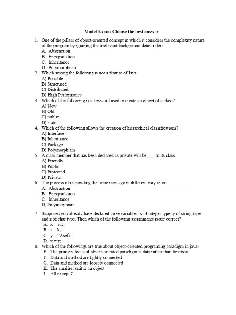 Exit Exam Questions - Updated | PDF | Method (Computer Programming) | Object (Computer Science)