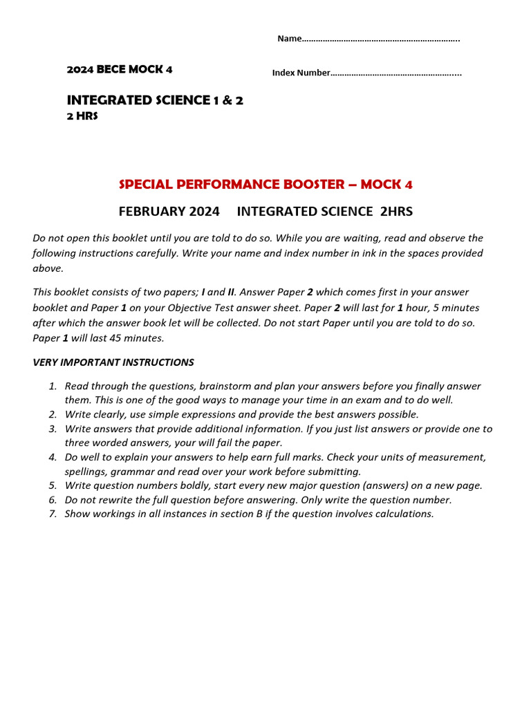 Science Bece Mock 4 2024 | PDF | Acid | Carbon Dioxide