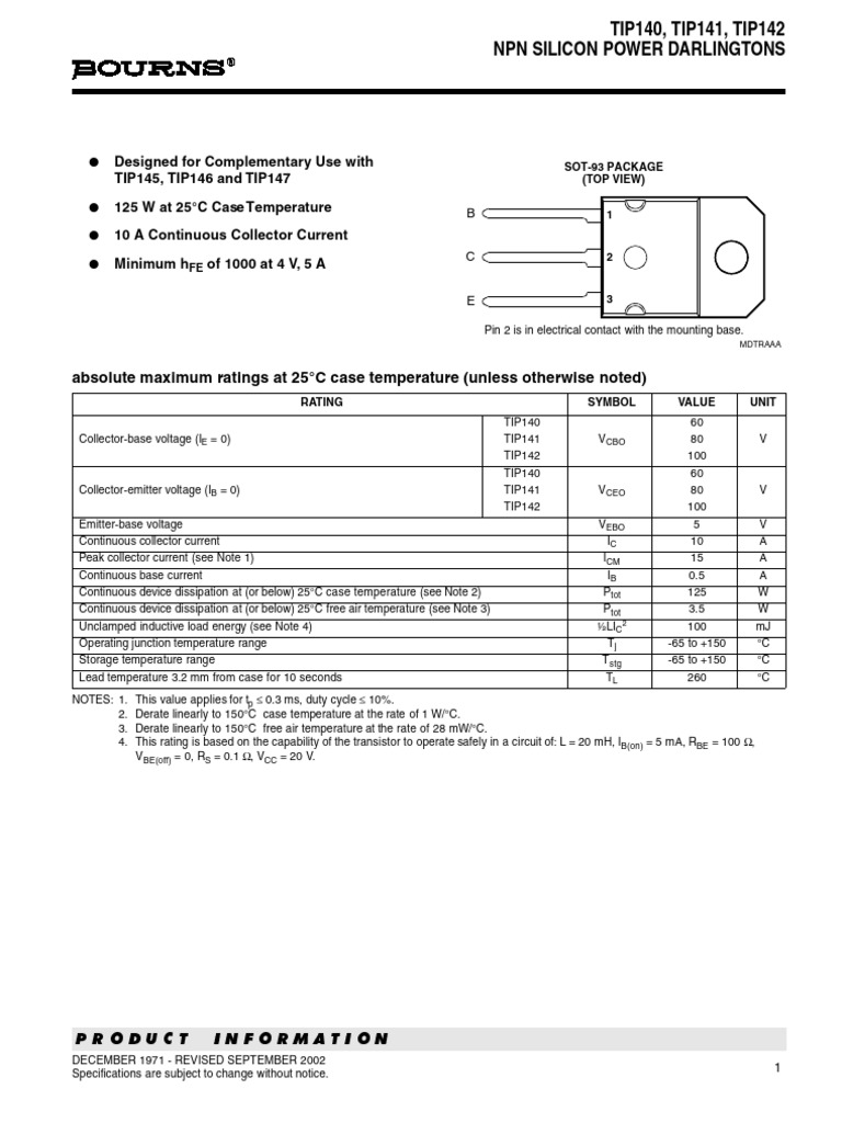 TIP 141-S Darlington Transistor | PDF | Bipolar Junction Transistor ...