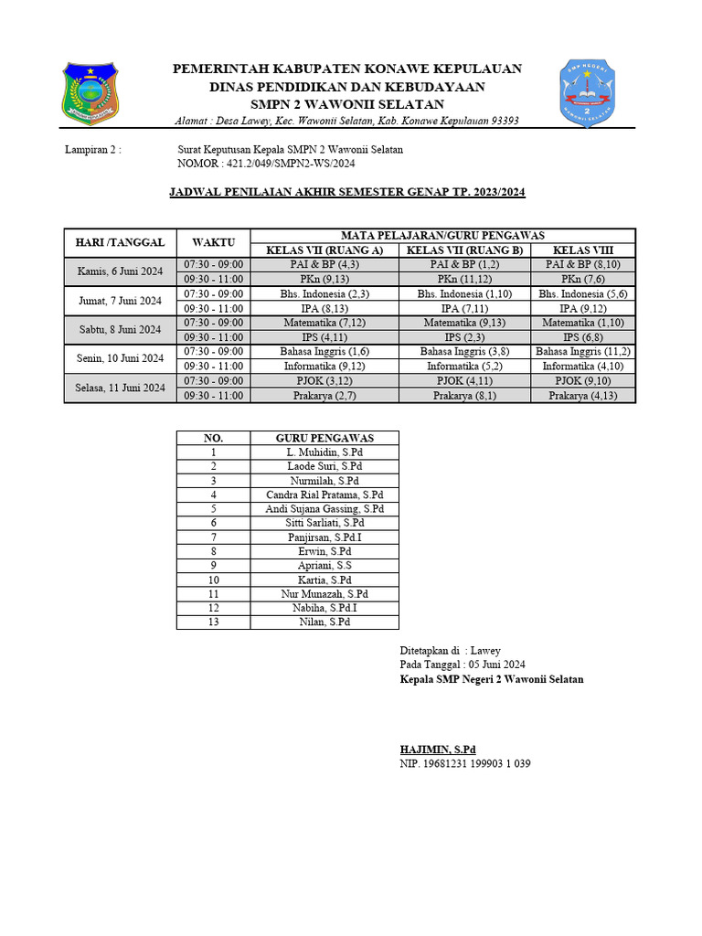 Roster UAS SMS GENAP 2023-2024 | PDF
