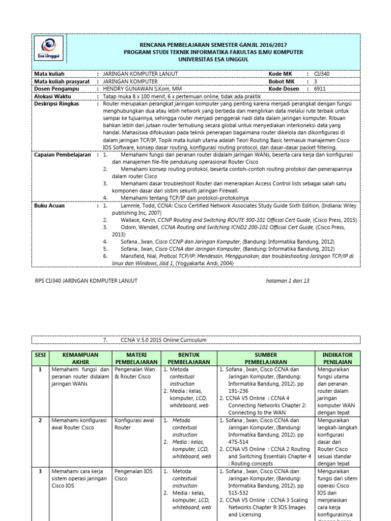 Rencana Pembelajaran Jaringan Komputer | PDF