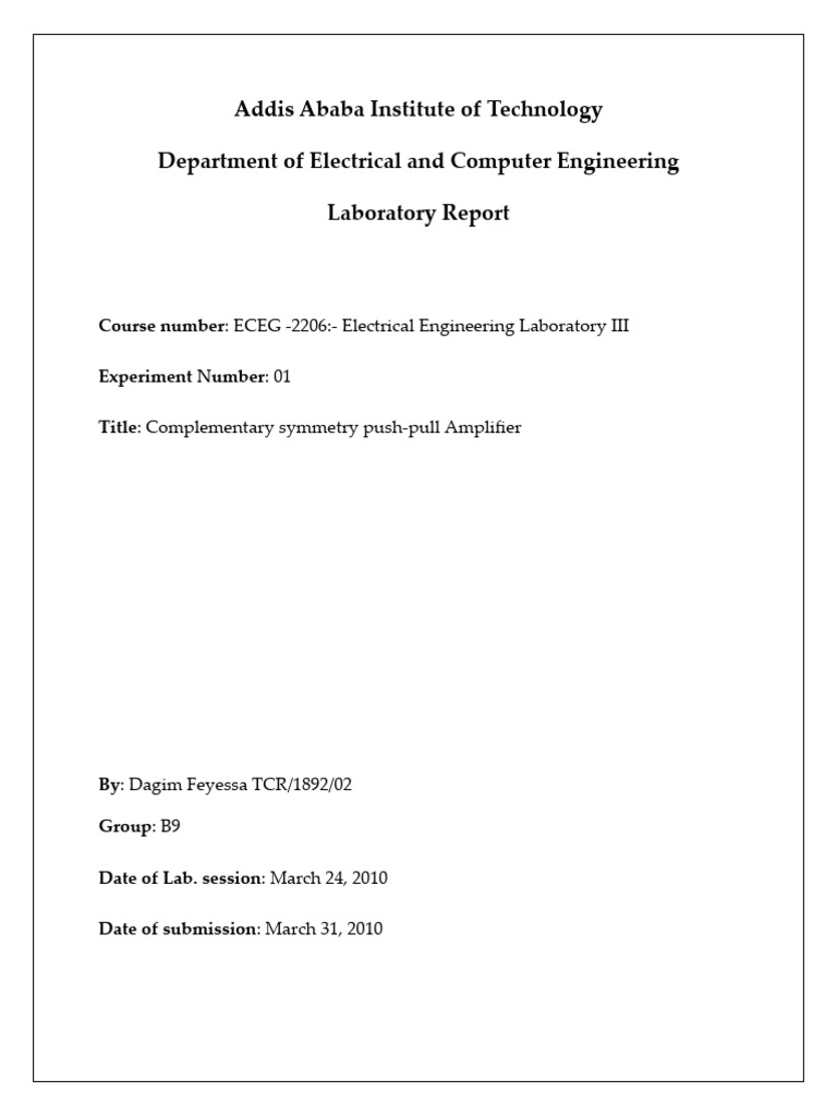 Addis Ababa Institute of Technology Department of Electrical and Computer Engineering Laboratory ...