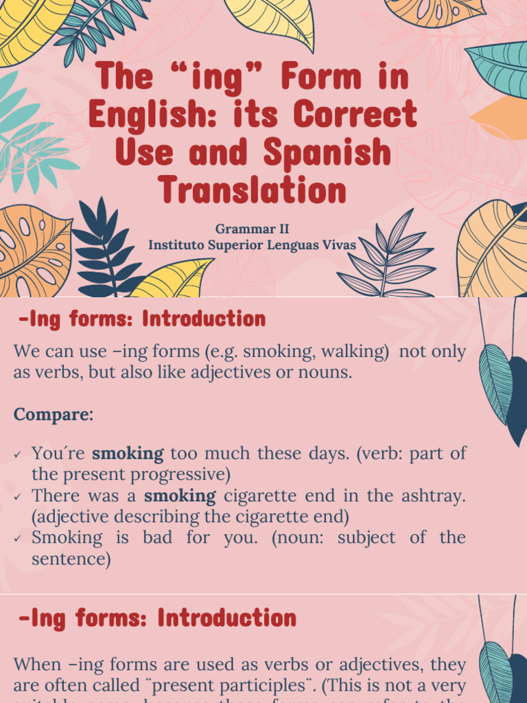 The Gerund and The Present Participle in English and Spanish | Download ...