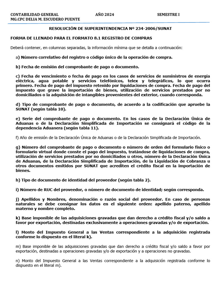 Normatividad para La Forma de Llenado 8.1 Registro de Compras Segun ...