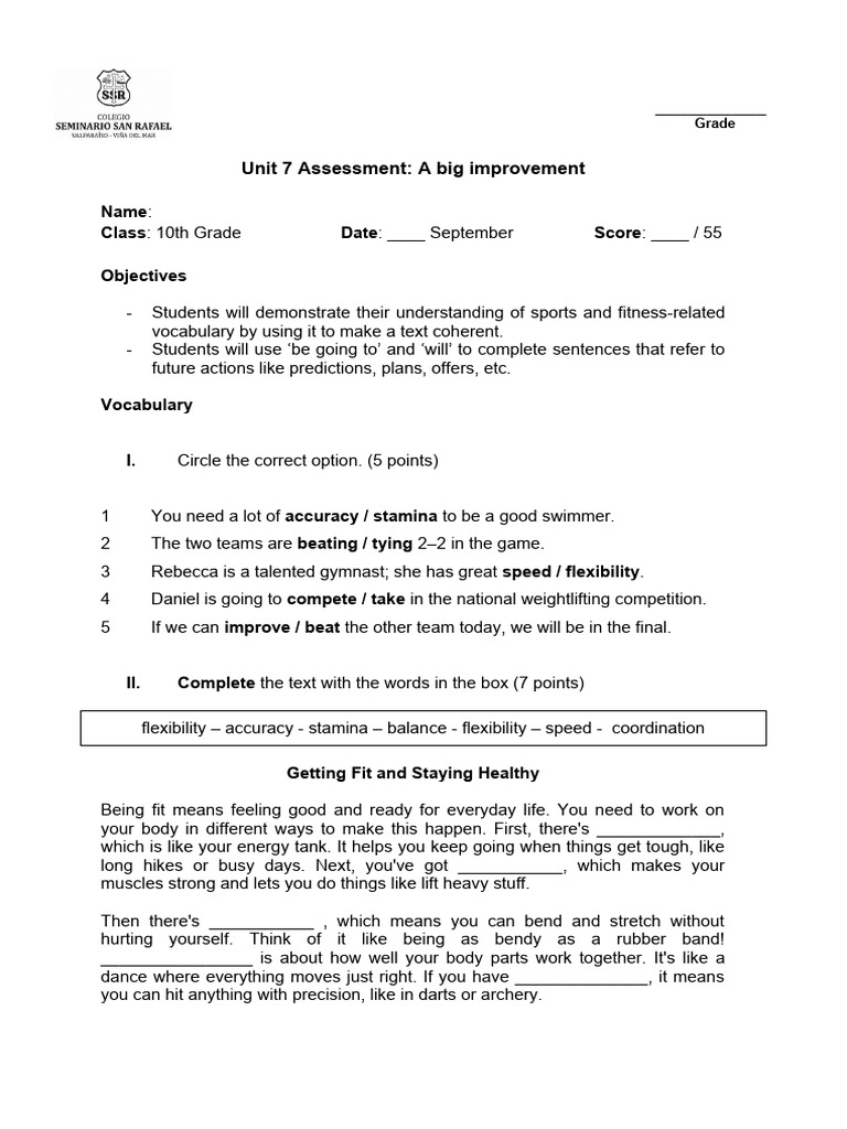 Unit_7_test | PDF | Flexibility (Anatomy)