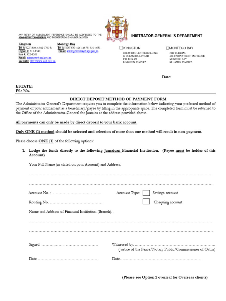 Direct Deposit Method of Payment Form | PDF | Payments | Notary Public