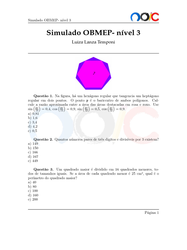 Simulado OBMEP Nível 3: Questões e Respostas | PDF | Triângulo | Geometria Euclidiana