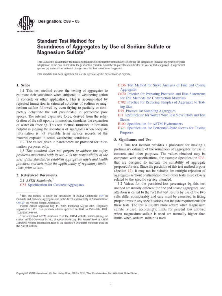 ASTM C88 – 05 | PDF | Chemical Substances | Chemistry